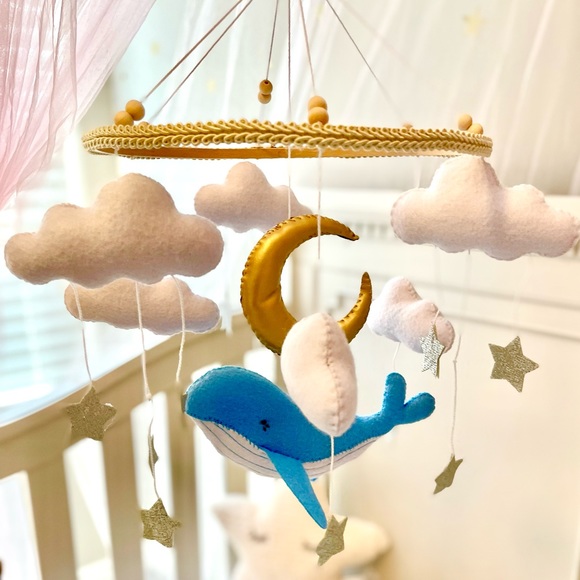 Accents | Newborn Nursery Handmade Mobile For Babies Blue Whale Neutral ...